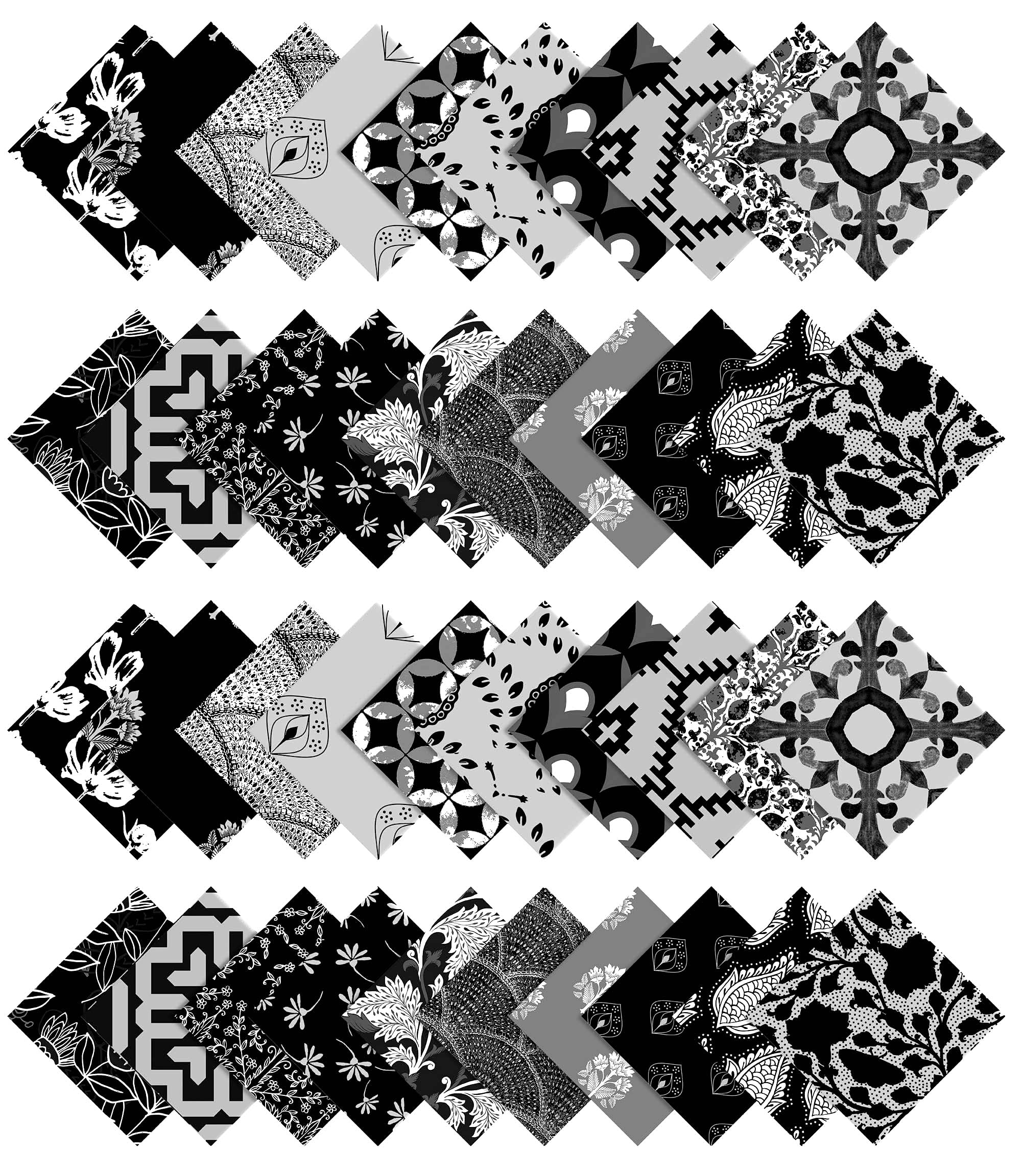 Soimoi 40Pcs Floral Artistic Print Cotton Precut Fabrics for Quilting Craft Strips 2.5x42inches Jelly Roll - Black