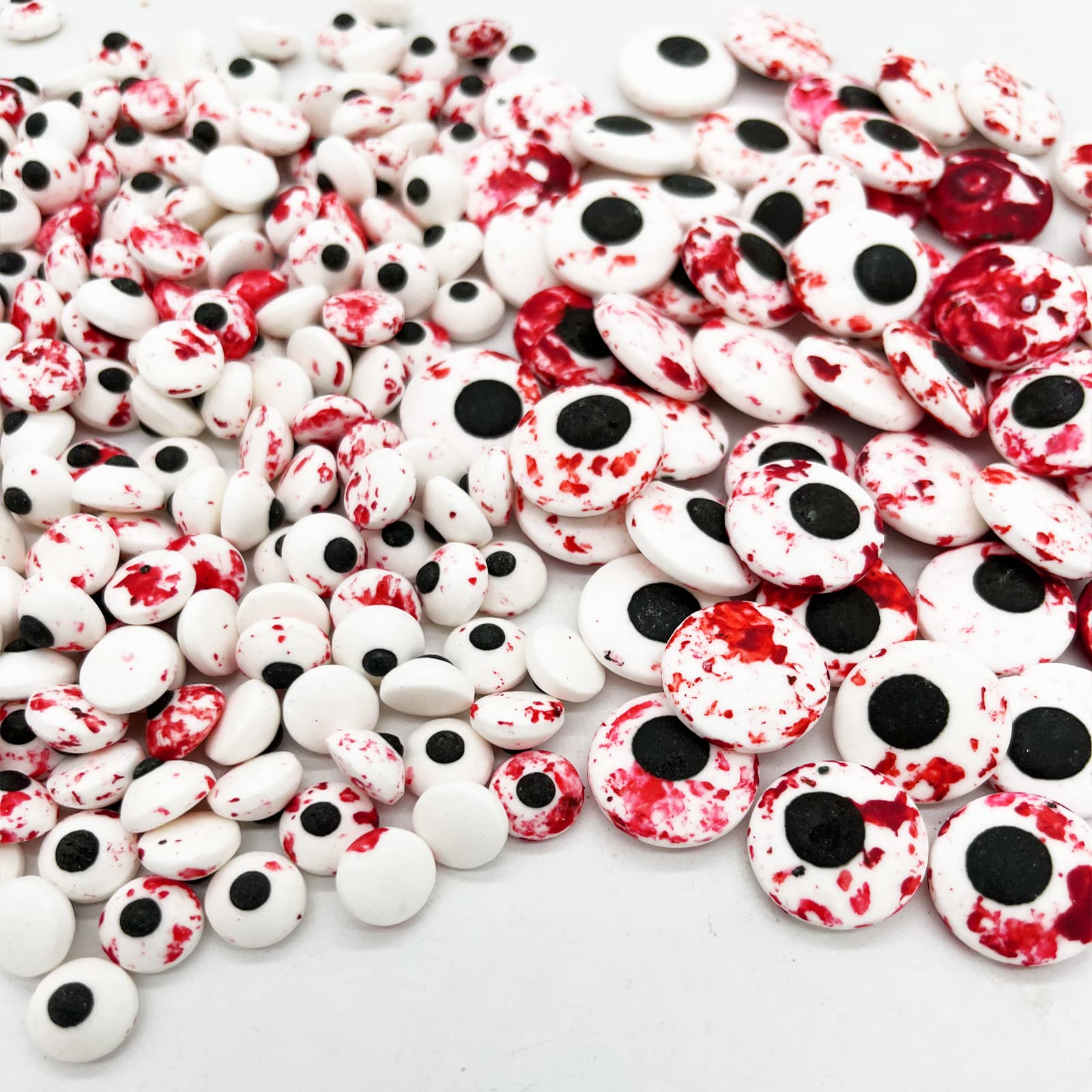 Weraru 2 Bottle Candy Bloody Red Eyeballs Eye Ball Sweets Cake Cupcake Toppers Cookie Dessert Sprinkles Decorations for Christmas Halloween Birthday Party Supplies 6.8 Ounce(Two Size Mixed)