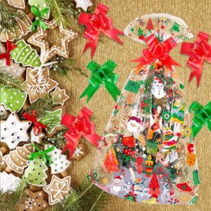 20pcs Christmas Basket Bags 24x36 inch Snowman Santa Cellophane Bags with Pull Bow Set 10 Christmas Packaging Bags 10 Ribbon Bows