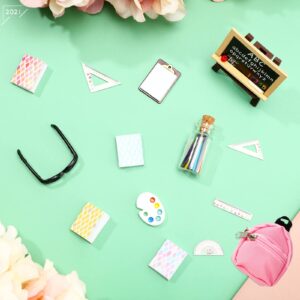 14 Pieces Mini Doll School Supplies for 11.5 inch Doll, Includes Mini Doll Backpack Glasses Blackboard Miniature Books Paper Clipboard Pencil Doll Rulers Doll Accessories(Chic Style)