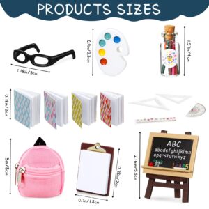 14 Pieces Mini Doll School Supplies for 11.5 inch Doll, Includes Mini Doll Backpack Glasses Blackboard Miniature Books Paper Clipboard Pencil Doll Rulers Doll Accessories(Chic Style)