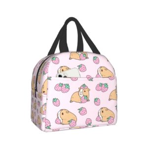 carati insulated lunch bag women, reusable cute tote lunch box for men, leakproof cooler lunch bags for work office travel picnic, pink guinea pig and strawberry