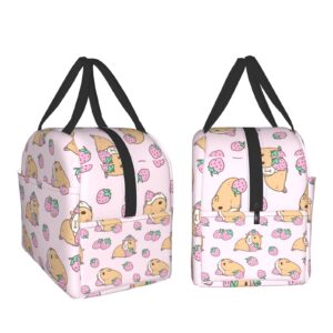 carati Insulated Lunch Bag Women, Reusable Cute Tote Lunch Box for Men, Leakproof Cooler Lunch Bags for Work Office Travel Picnic, Pink Guinea Pig And Strawberry