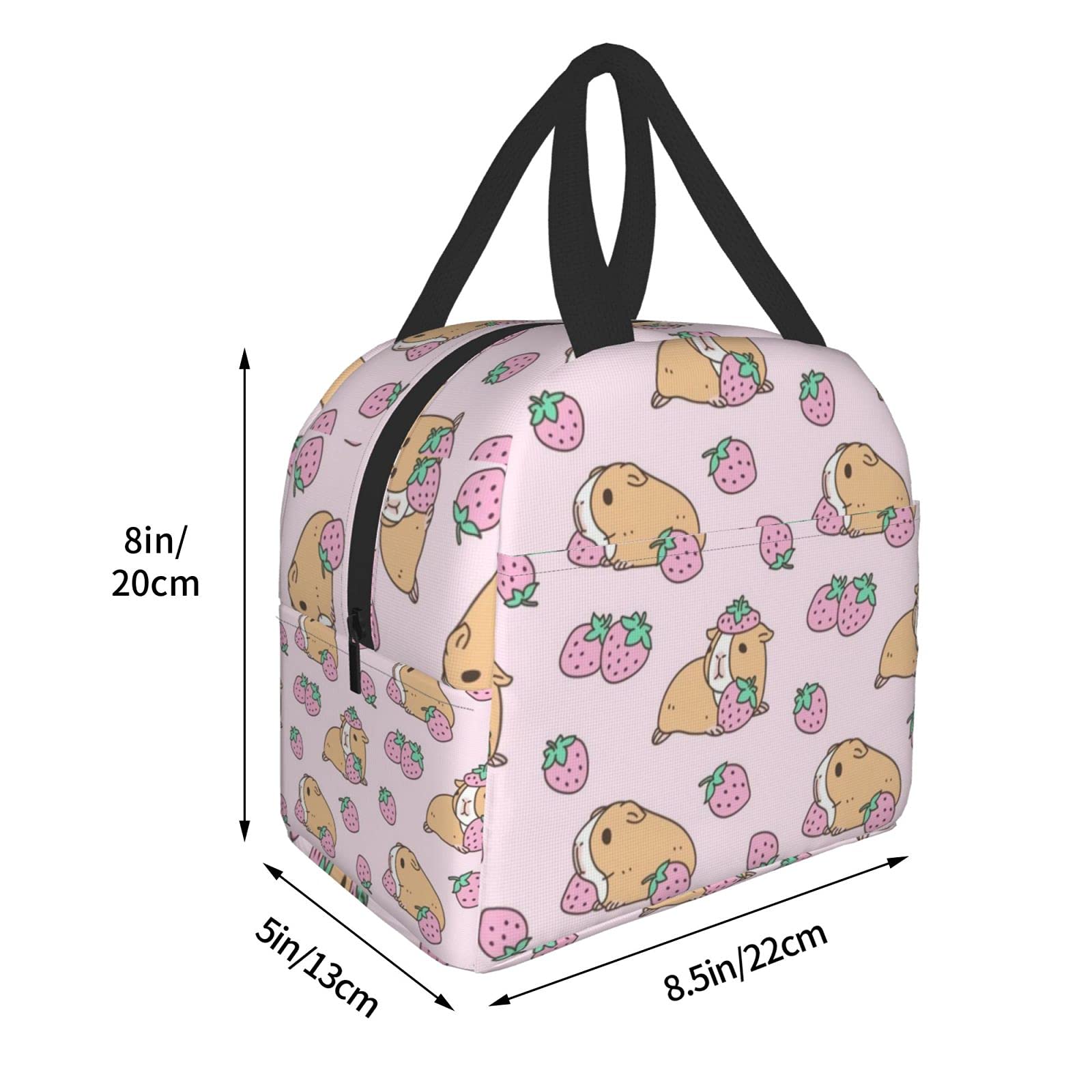 carati Insulated Lunch Bag Women, Reusable Cute Tote Lunch Box for Men, Leakproof Cooler Lunch Bags for Work Office Travel Picnic, Pink Guinea Pig And Strawberry