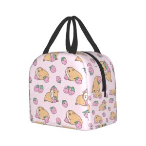 carati Insulated Lunch Bag Women, Reusable Cute Tote Lunch Box for Men, Leakproof Cooler Lunch Bags for Work Office Travel Picnic, Pink Guinea Pig And Strawberry