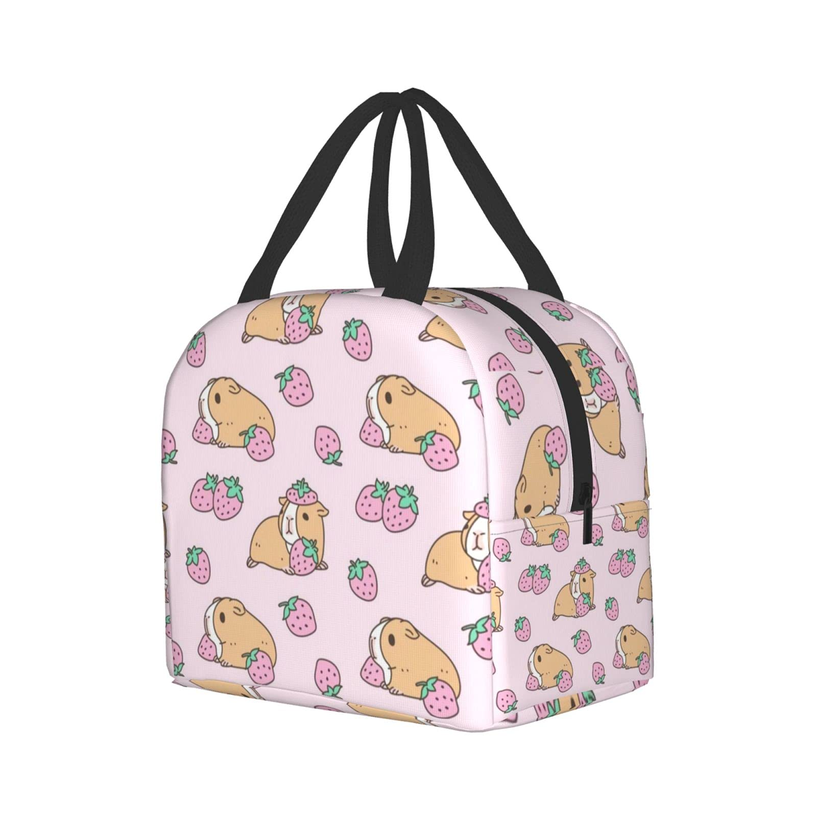 carati Insulated Lunch Bag Women, Reusable Cute Tote Lunch Box for Men, Leakproof Cooler Lunch Bags for Work Office Travel Picnic, Pink Guinea Pig And Strawberry