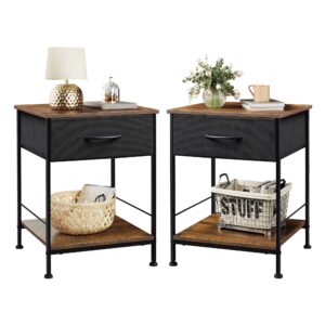 wlive night stand set 2, nightstands end tables with fabric storage drawer and open wood shelf, side tables for bedroom, small bedside furniture, dorm, easy assembly, black and rustic brown