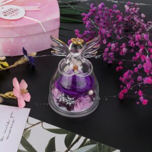 encavy Preserved Flower Rose Gifts in Glass Angel Figurines,Birthday Gifts for Women,Angel Rose Gifts for Her,Christmas Rose Gifts for Mom Mothers Grandma,Real Flowers Purple Gift,Thanksgiving Gifts