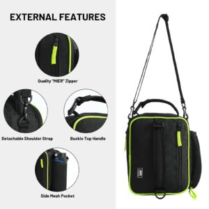 MIER Expandable Lunch Bag Insulated Lunch Box for Men to Work Travel Portable Lunchbox Bags with Shoulder Strap and Water Bottle Holder(Black/Green