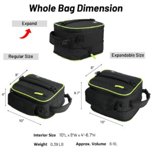 MIER Expandable Lunch Bag Insulated Lunch Box for Men to Work Travel Portable Lunchbox Bags with Shoulder Strap and Water Bottle Holder(Black/Green