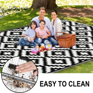 Outdoor Rug,Reversible Mats, Plastic Straw Rug, Modern Indoor Outdoor Area Rug, Large Floor Mat and Rug for Outdoors, RV, Patio, Backyard, Deck, Picnic, Beach, Trailer, Camping, Black & White, 5' x 8'