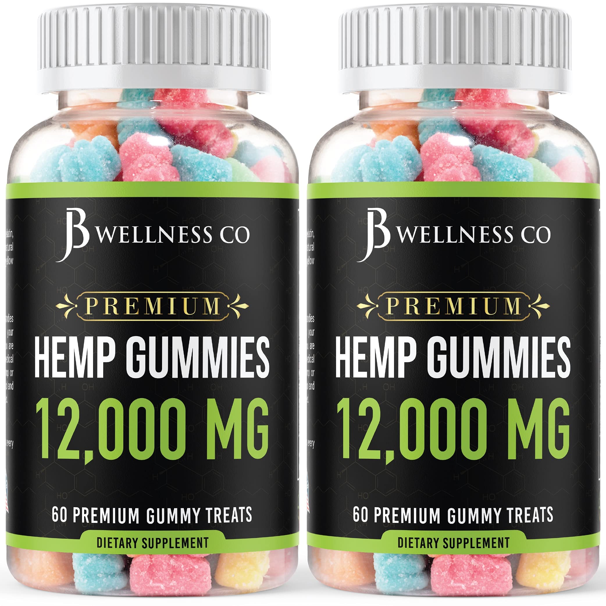 JB Wellness Co [2-Pack] – Hemp Gummies Premium 12,000 – Inflammation – Vitamins & Omega 3,6,9 – Made in The USA (120 Count) – [2-Pack]