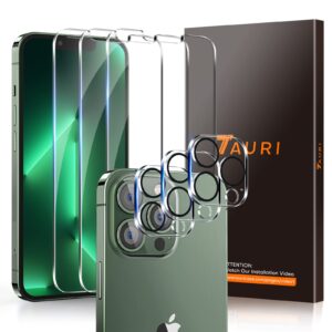 tauri designed for iphone 13 pro max camera lens protector with 3 pack tempered glass screen protector 6.7 inch, hd clear scratch resistant 9h hardness case friendly