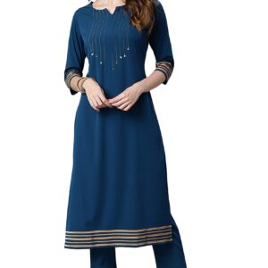 Janasya Kurta Set for Women Teal