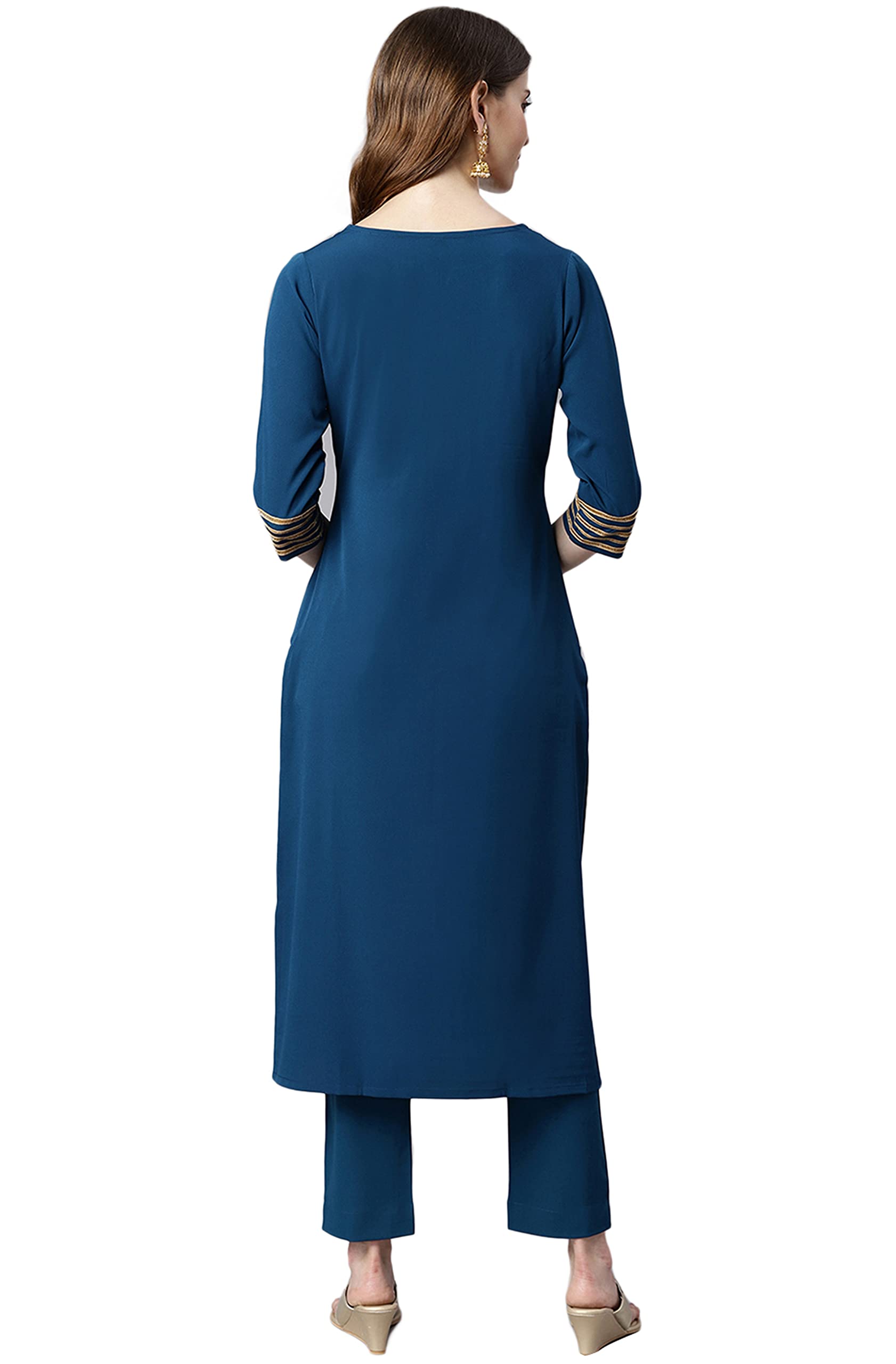 Janasya Kurta Set for Women Teal