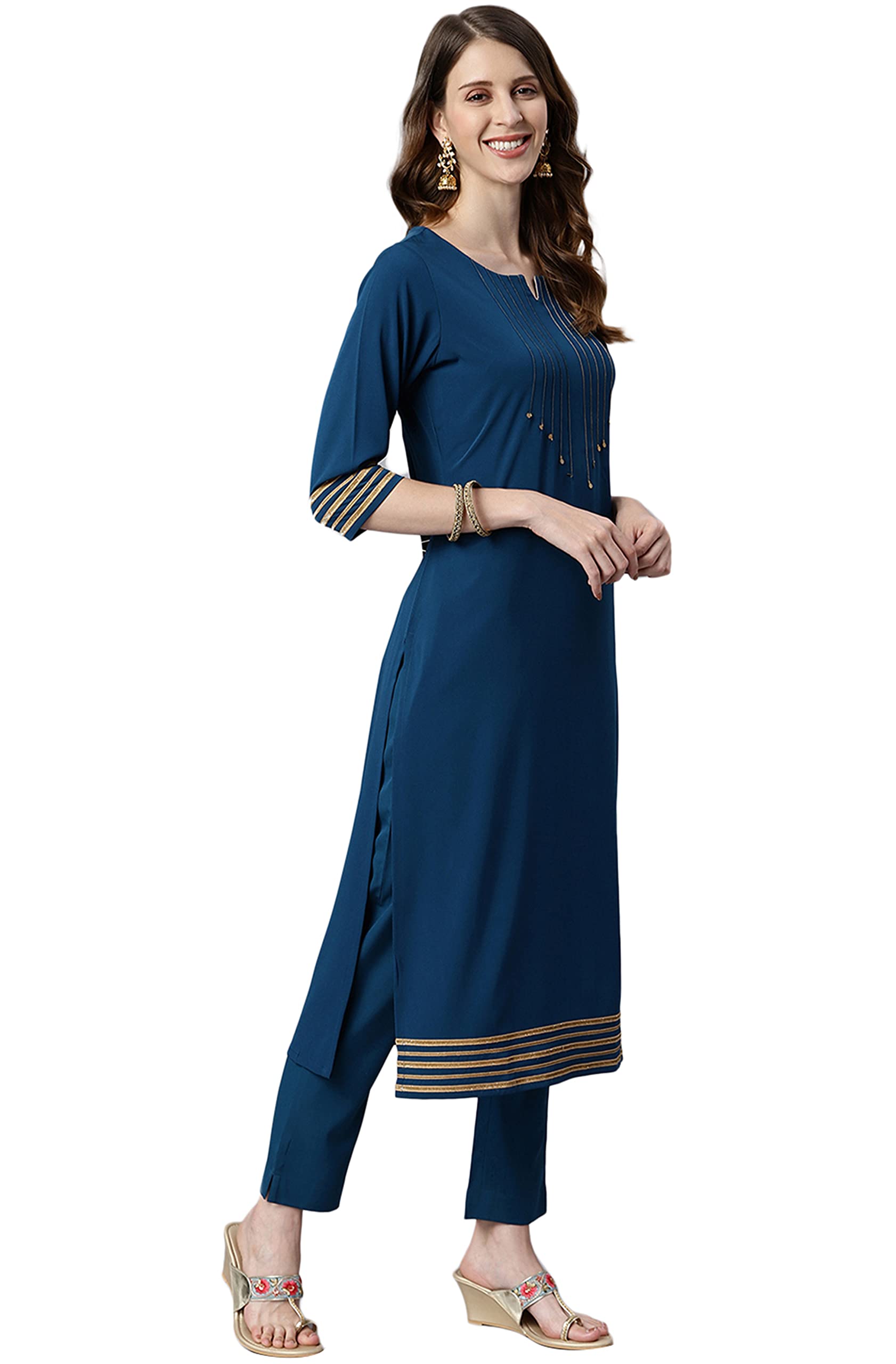 Janasya Kurta Set for Women Teal