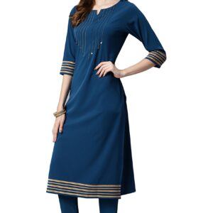 Janasya Kurta Set for Women Teal