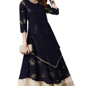 Janasya Kurta for Women Navy Blue