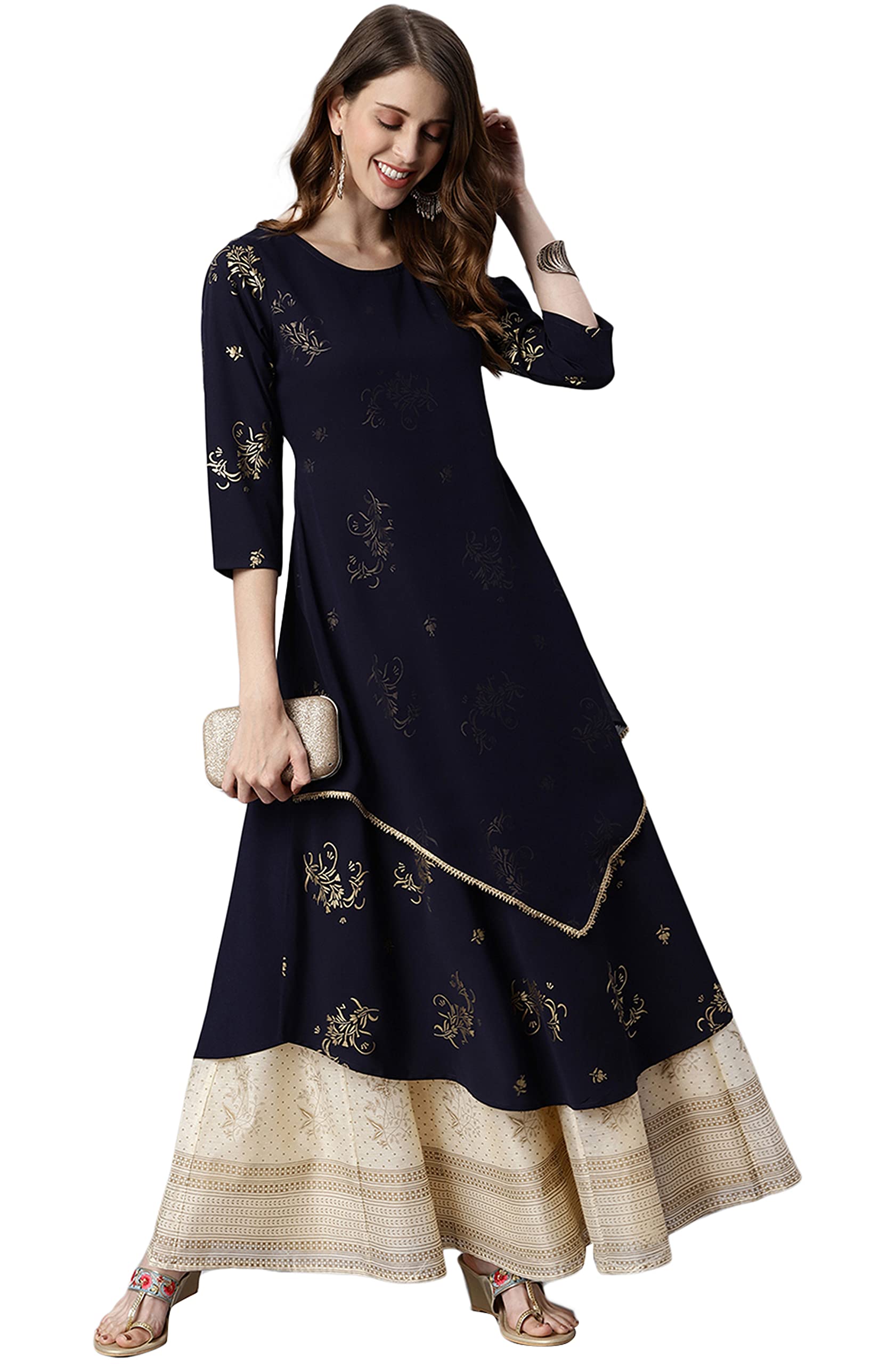 Janasya Kurta for Women Navy Blue