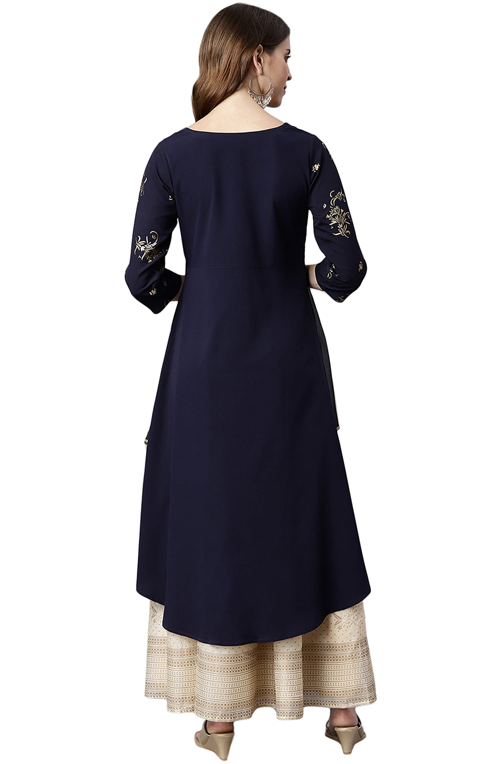 Janasya Kurta for Women Navy Blue