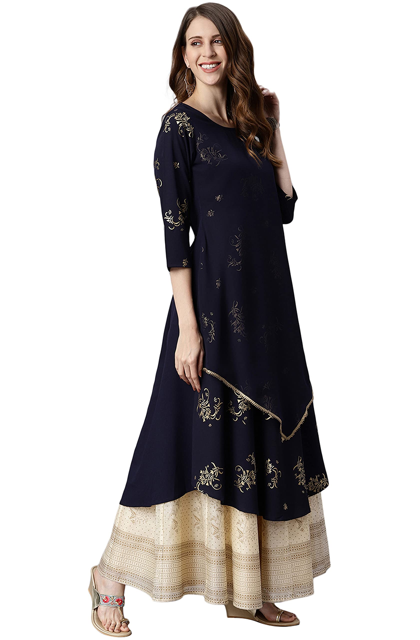 Janasya Kurta for Women Navy Blue