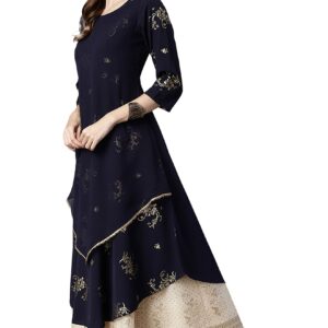 Janasya Kurta for Women Navy Blue