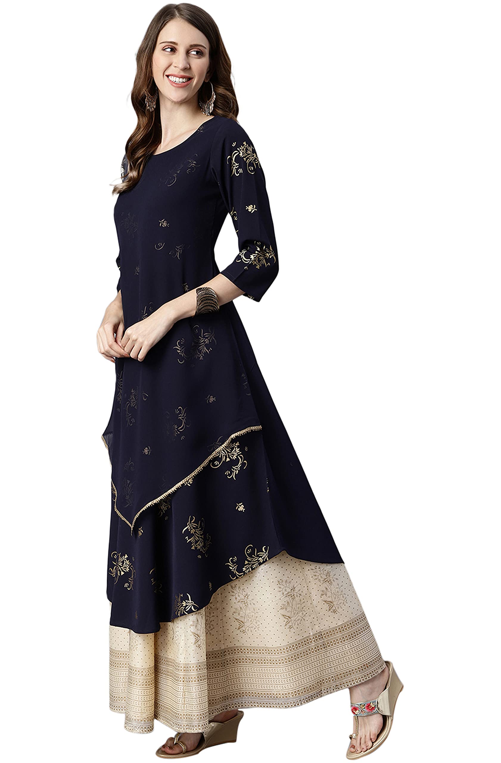 Janasya Kurta for Women Navy Blue