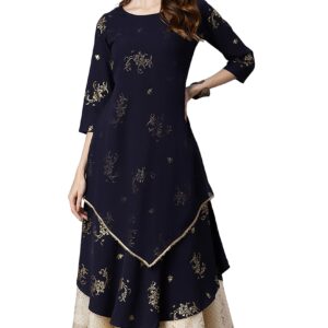 Janasya Kurta for Women Navy Blue