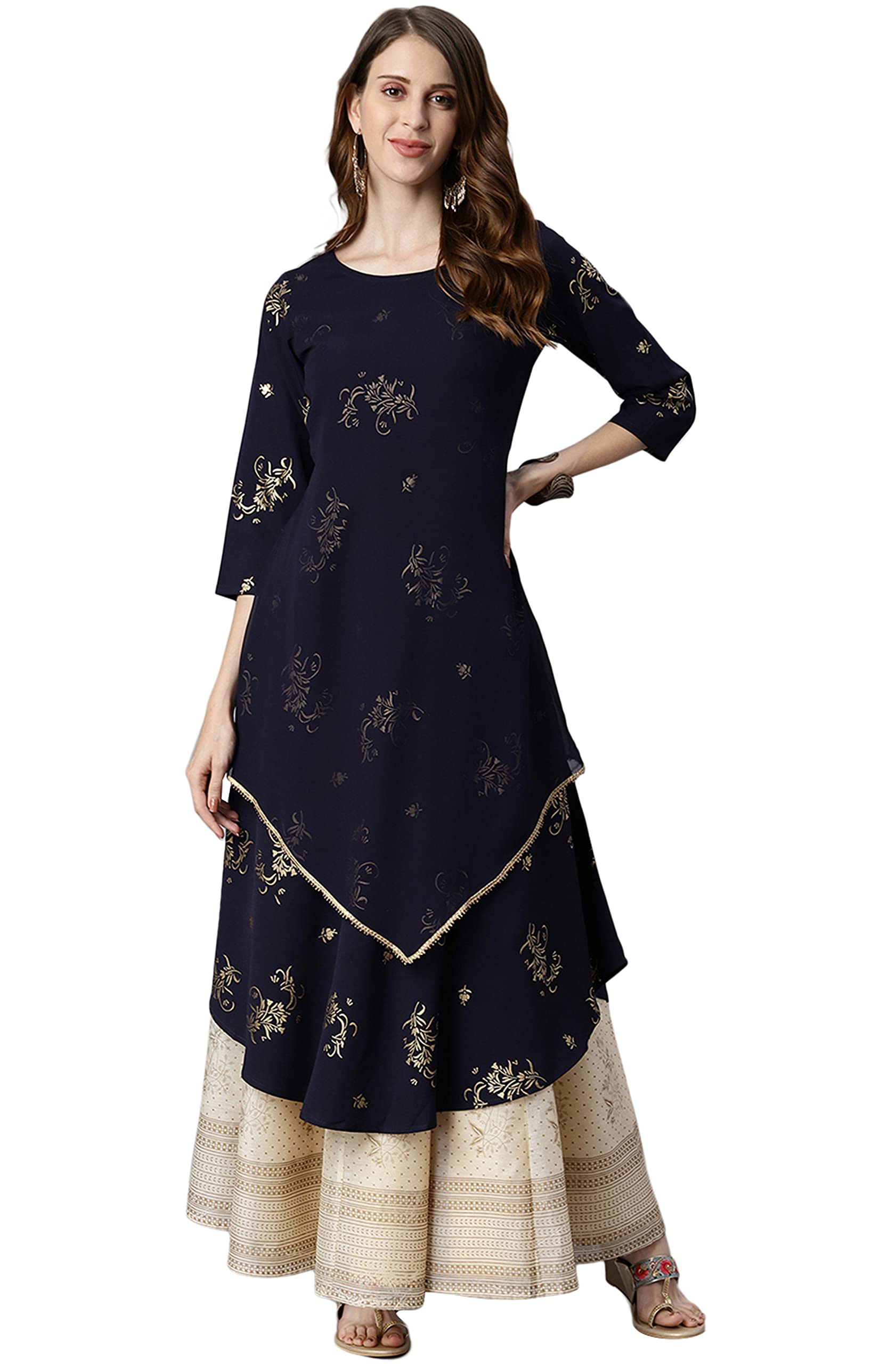 Janasya Kurta for Women Navy Blue