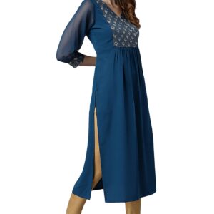 Janasya Indian Women's Teal Poly Crepe Kurta for Women