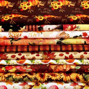 10 pieces fall cotton fabrics 19.7 x 19.7 inch thanksgiving fat quarter bundles pumpkin fabric squares autumn turkey maple plaid patchwork thanksgiving patterns for diy crafts quilting sewing supplies