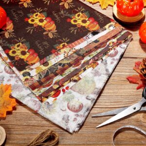 10 Pieces Fall Cotton Fabrics 19.7 x 19.7 Inch Thanksgiving Fat Quarter Bundles Pumpkin Fabric Squares Autumn Turkey Maple Plaid Patchwork Thanksgiving Patterns for DIY Crafts Quilting Sewing Supplies