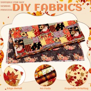 10 Pieces Fall Cotton Fabrics 19.7 x 19.7 Inch Thanksgiving Fat Quarter Bundles Pumpkin Fabric Squares Autumn Turkey Maple Plaid Patchwork Thanksgiving Patterns for DIY Crafts Quilting Sewing Supplies