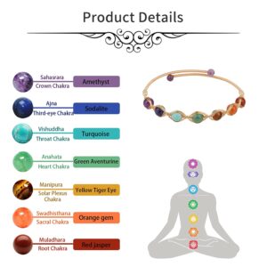 ASGIFT 7 Chakra Bracelet for Women Girls Healing Crystal Stone Bead Adjustable Yoga Meditation 14K Gold Crystal Beaded Bracelet Jewelry