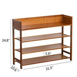 Suwoic Bamboo Shoe Rack Organizer, 4 Tier Shoe Shelf Storage Organizer, for Entryway, Hallway, and Closet (Brown-31.5)