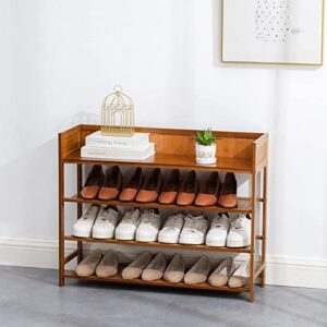 Suwoic Bamboo Shoe Rack Organizer, 4 Tier Shoe Shelf Storage Organizer, for Entryway, Hallway, and Closet (Brown-31.5)