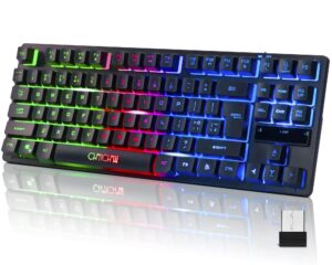 chonchow wireless led keyboard, rechargeable 87 key rgb led backlit wireless keyboard, ergonomic light up gaming keyboard wireless for pc ps4 ps5 xbox one