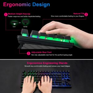 CHONCHOW Wireless LED Keyboard, Rechargeable 87 Key RGB LED Backlit Wireless Keyboard, Ergonomic Light up Gaming Keyboard Wireless for PC PS4 PS5 Xbox One