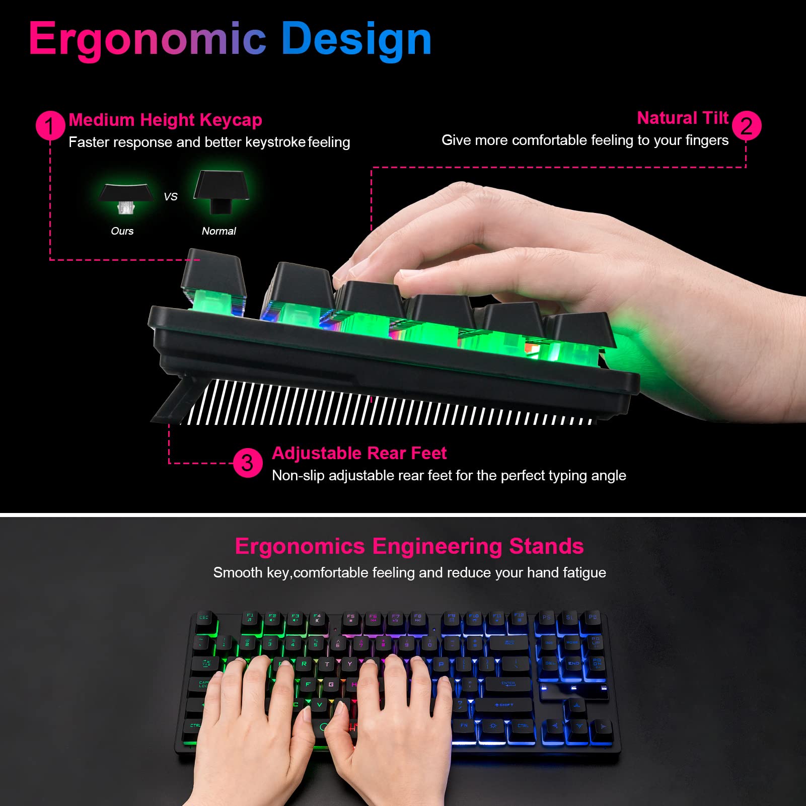 CHONCHOW Wireless LED Keyboard, Rechargeable 87 Key RGB LED Backlit Wireless Keyboard, Ergonomic Light up Gaming Keyboard Wireless for PC PS4 PS5 Xbox One