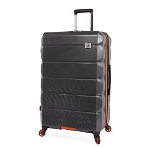 nautica quest hardside spinner luggage, grey/orange, checked-large 29-inch