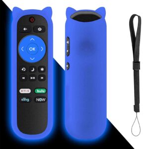 yimaut remote control compatible with all hisense roku tv, universal remote for hisense 32" 40" 43" 50" 55" 58" 65" 70" 75" 85" roku built-in tv with tv remote cover and wrist strap (glow blue)