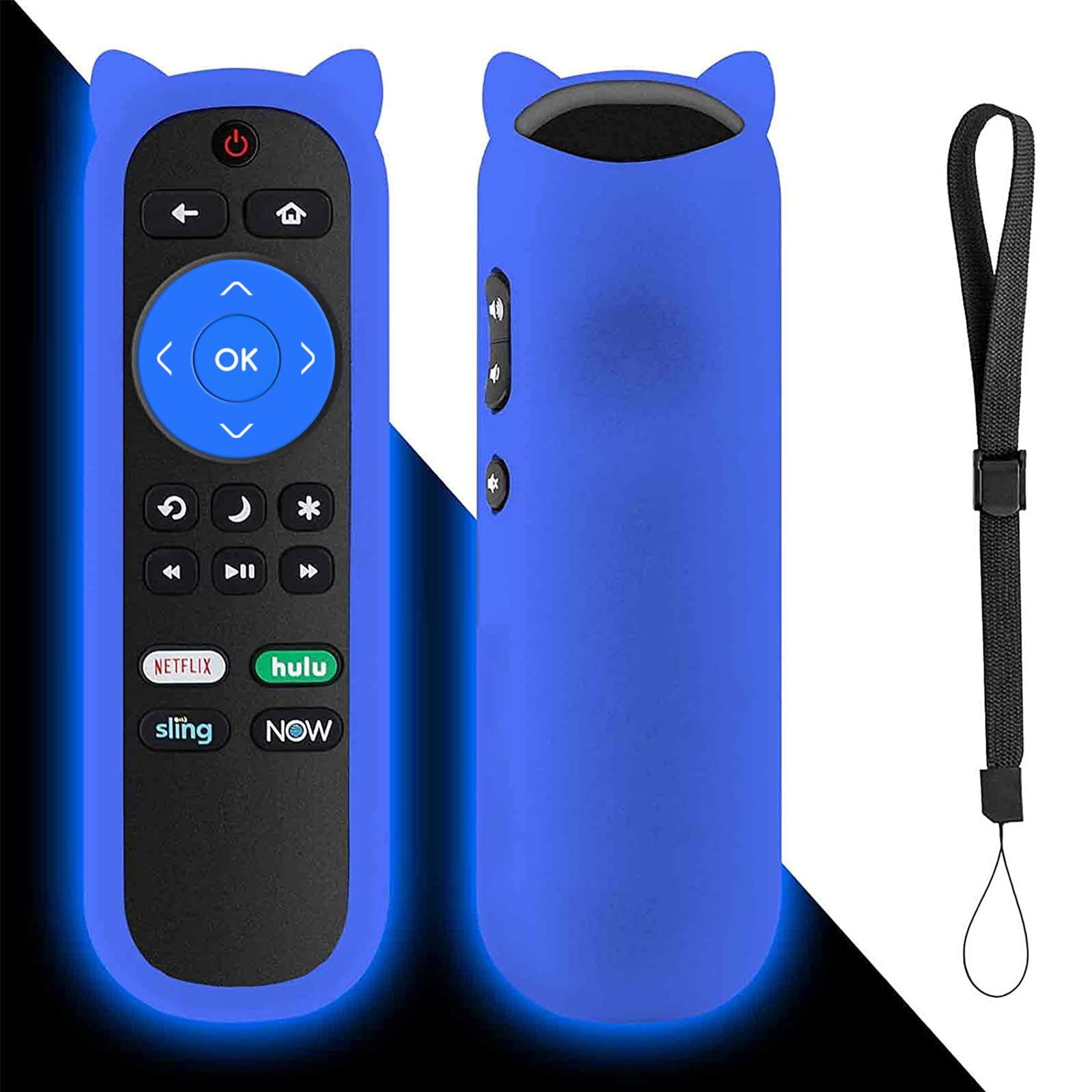 Yimaut Remote Control Compatible with All Hisense Roku TV, Universal Remote for Hisense 32" 40" 43" 50" 55" 58" 65" 70" 75" 85" Roku Built-in TV with TV Remote Cover and Wrist Strap (Glow Blue)