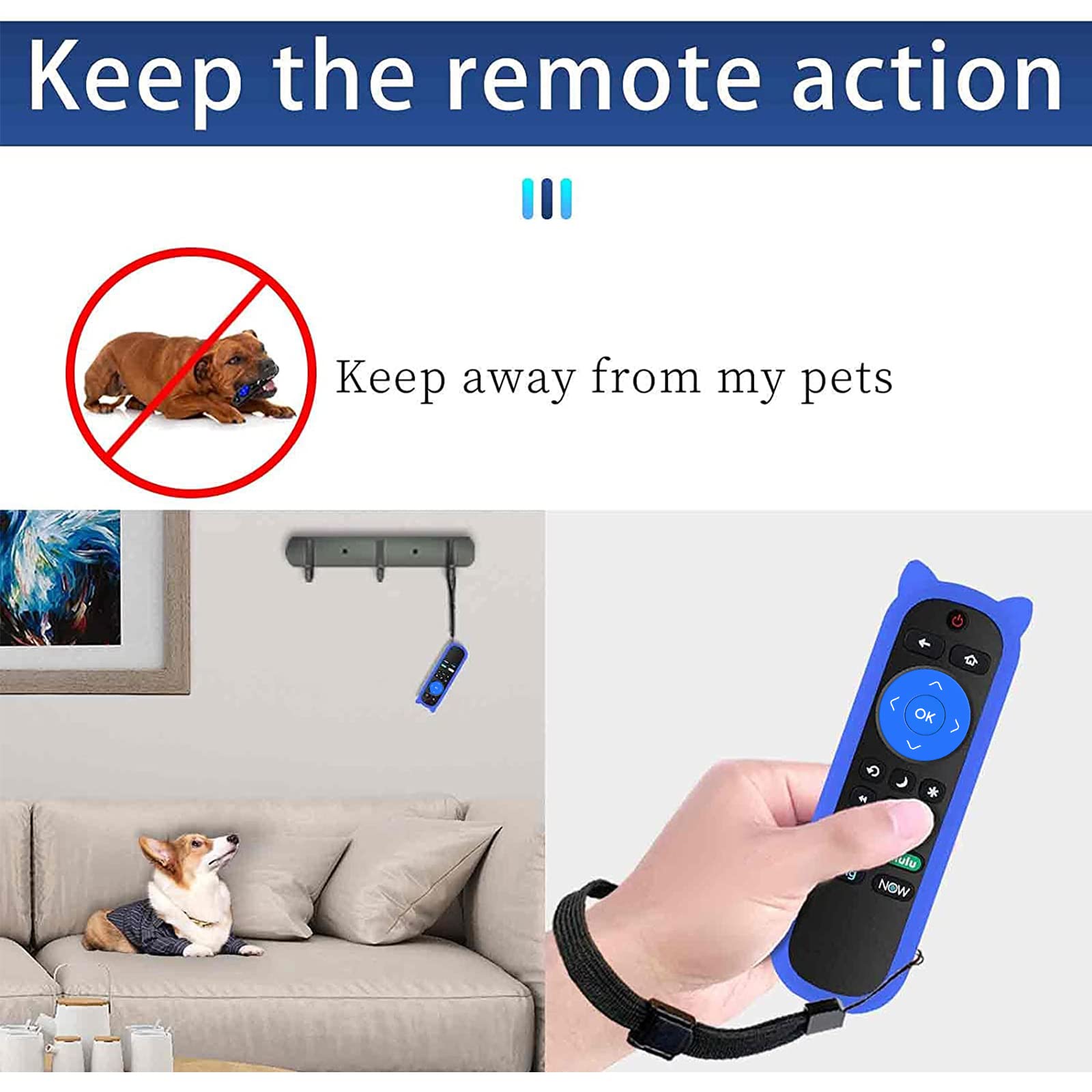 Yimaut Remote Control Compatible with All Hisense Roku TV, Universal Remote for Hisense 32" 40" 43" 50" 55" 58" 65" 70" 75" 85" Roku Built-in TV with TV Remote Cover and Wrist Strap (Glow Blue)