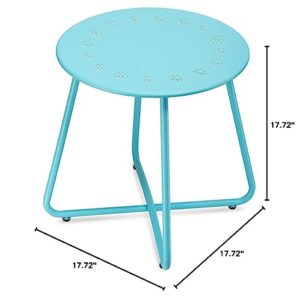 danpinera Outdoor Side Tables with Flower Cut Outs, Weather Resistant Steel Patio Side Table, Small Round Outdoor End Table Metal Side Table for Patio Yard Balcony Garden Blue