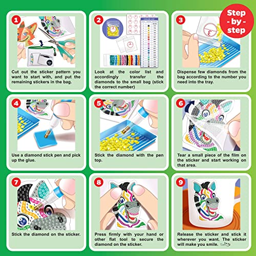 Halmolife 5D Painting Stickers for Kids and Adult Beginners Gem Paint by Numbers Diamonds Arts for Boys and Girls Ages 6 7 8-12 DIY Animals kit with Dots Gifts