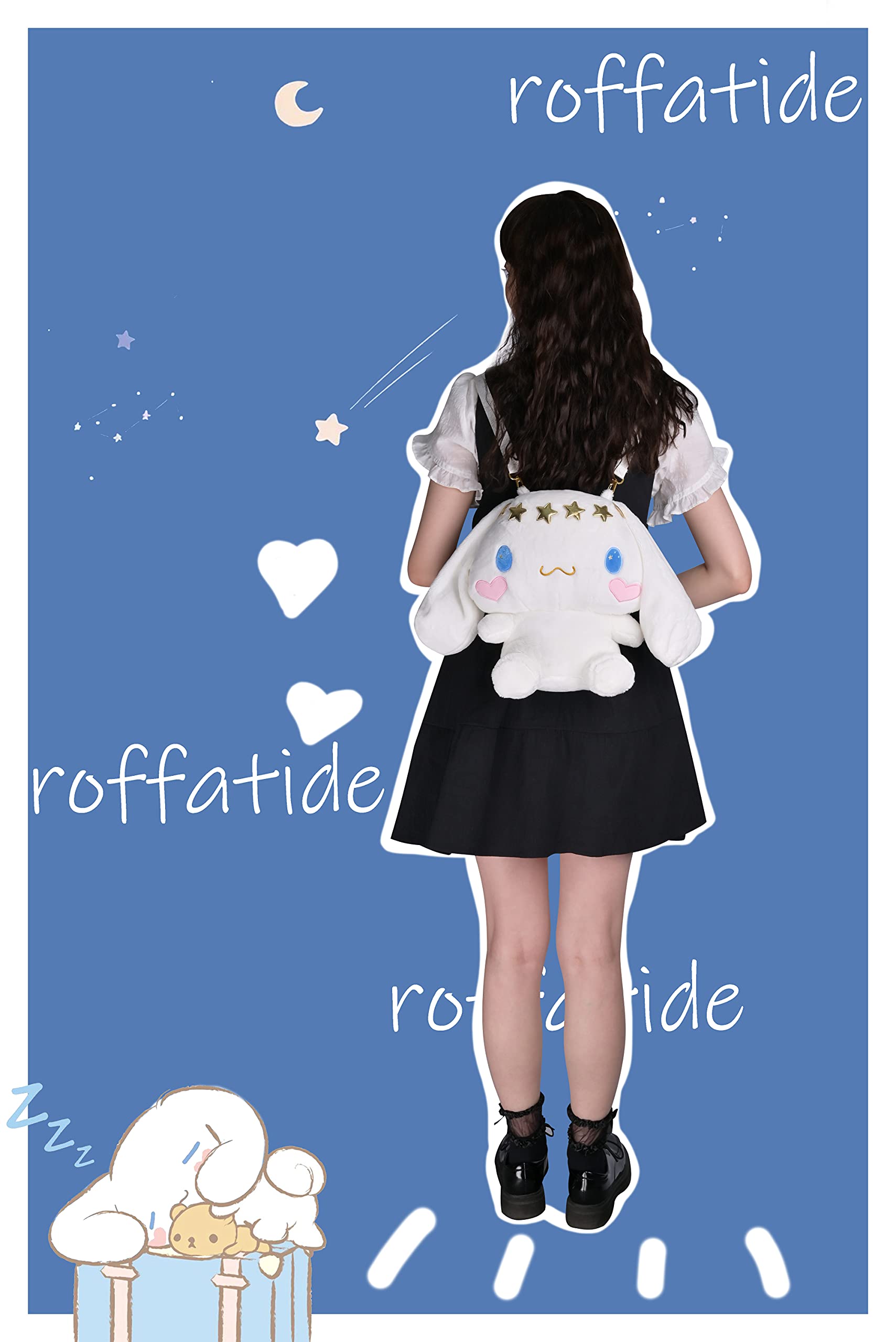 Roffatide Anime Cartoon Cute Cinnamoroll Dog Plush Doll Backpack Kawaii Lolita JK Girls Bag Birthday Gifts White