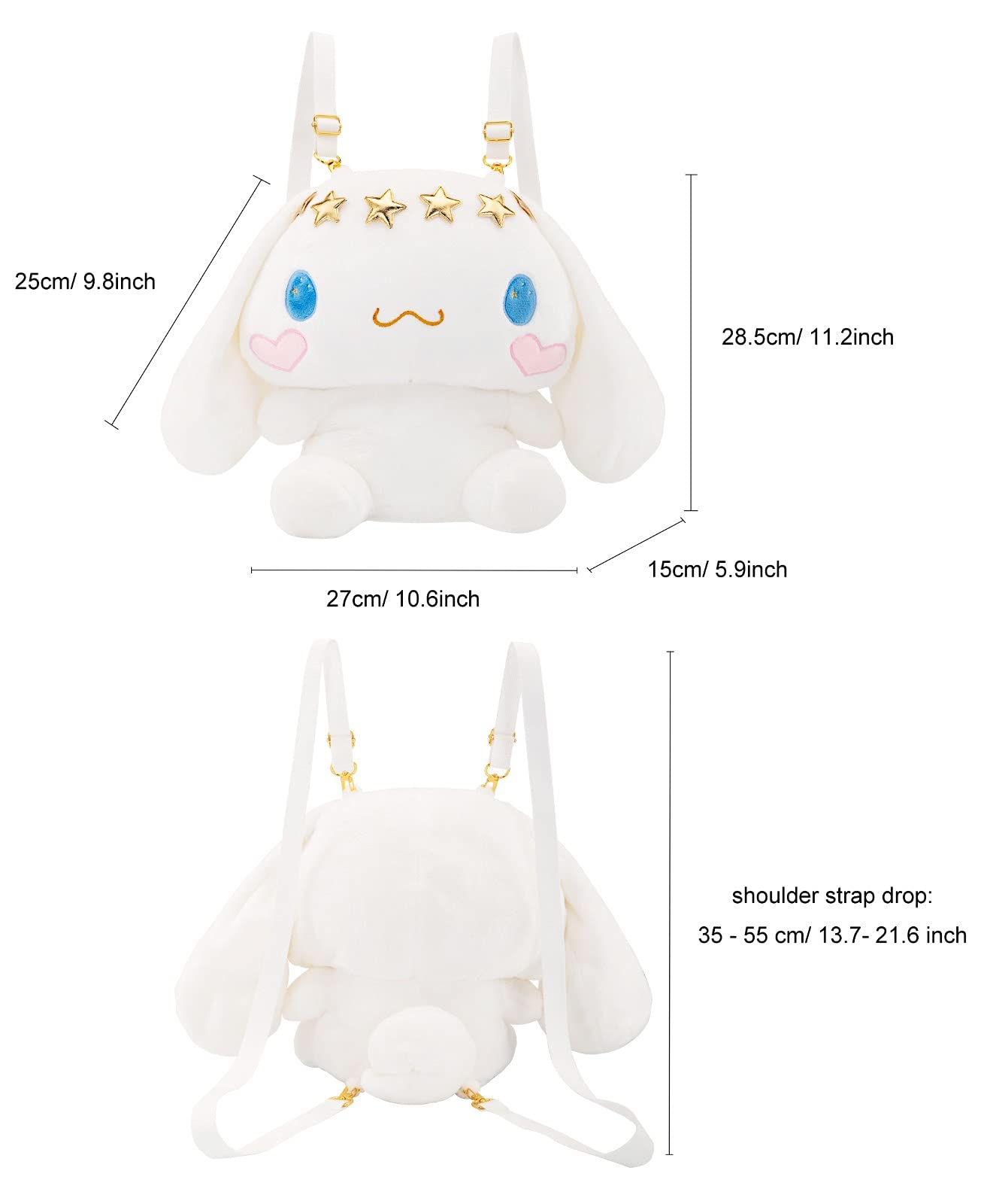 Roffatide Anime Cartoon Cute Cinnamoroll Dog Plush Doll Backpack Kawaii Lolita JK Girls Bag Birthday Gifts White