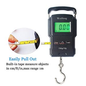 YYGJ, Rechargeable Lugagge Scale Portable Electronic Hook Scale Digital Hanging Bag Luggage Weight Scale Fishing Scale with Measuring Tape 165Lb Black