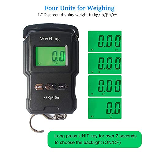 YYGJ, Rechargeable Lugagge Scale Portable Electronic Hook Scale Digital Hanging Bag Luggage Weight Scale Fishing Scale with Measuring Tape 165Lb Black