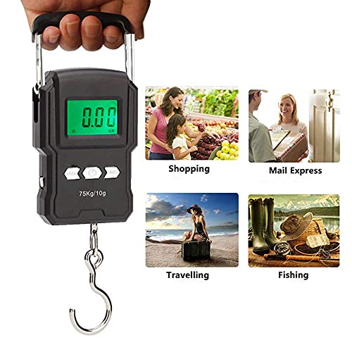 YYGJ, Rechargeable Lugagge Scale Portable Electronic Hook Scale Digital Hanging Bag Luggage Weight Scale Fishing Scale with Measuring Tape 165Lb Black